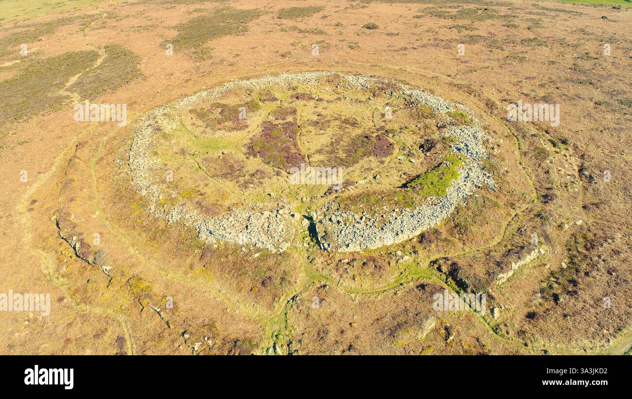 Aerial view of Chûn Castle, a large Iron Age hillfort (ringfort) near ...