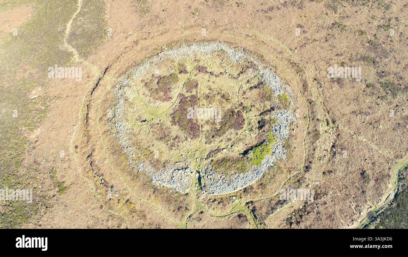 Aerial view of Chûn Castle, a large Iron Age hillfort (ringfort) near ...