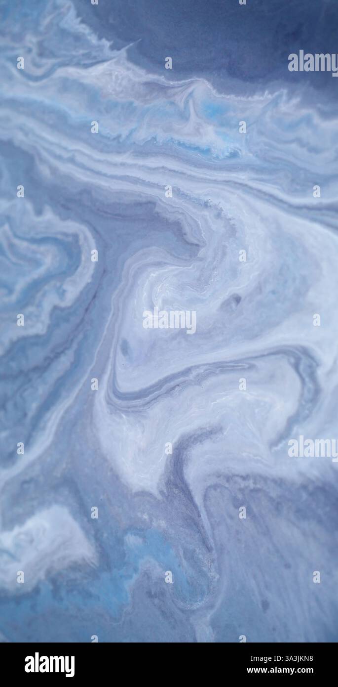 Acrylic pigment. Ripple ink. Defocused blue color marble texture wet ...