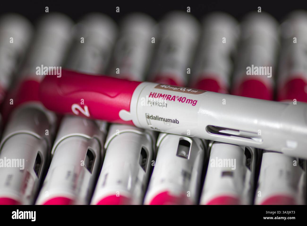 VINKOVCI, CROATIA, 05.26.2020: Humira injection pens displayed in an ...
