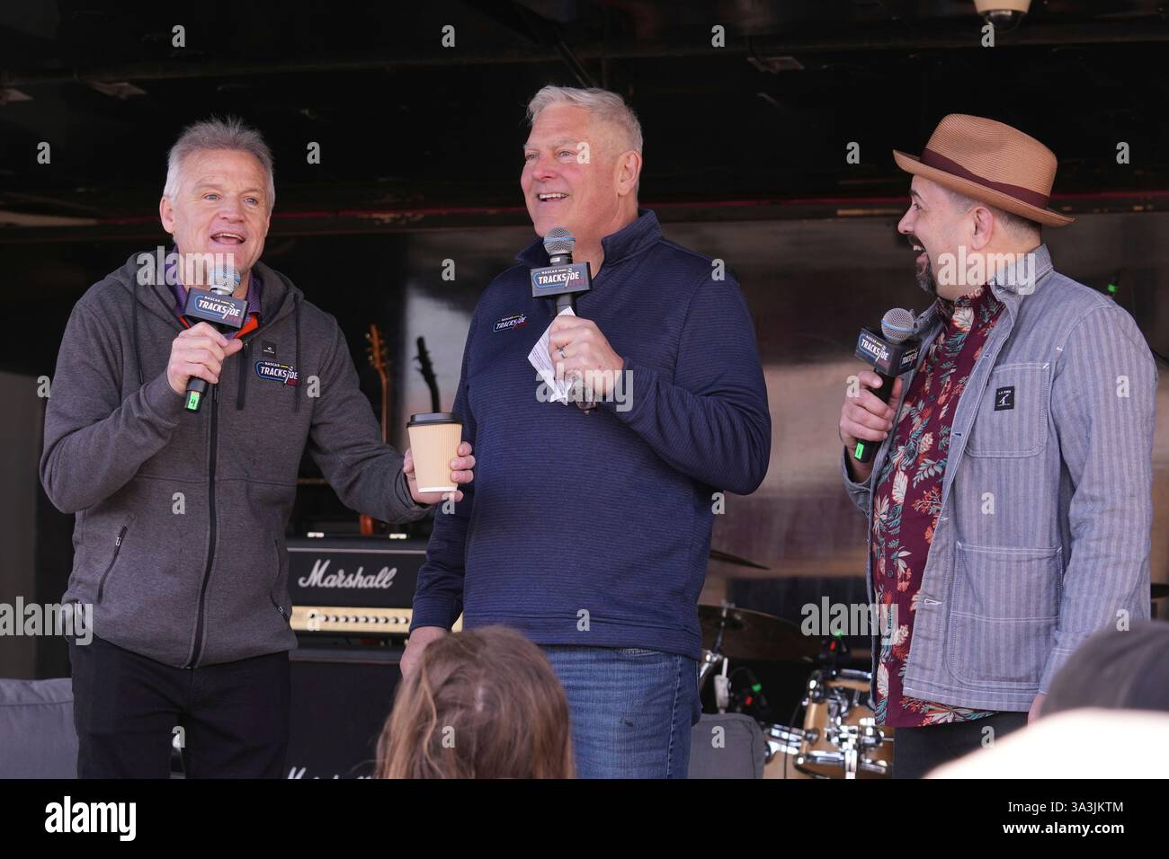 LAS VEGAS, NV - MARCH 16: (L-R) Kenny Wallace, John Roberts, and Jose Castillo host Trackside ...