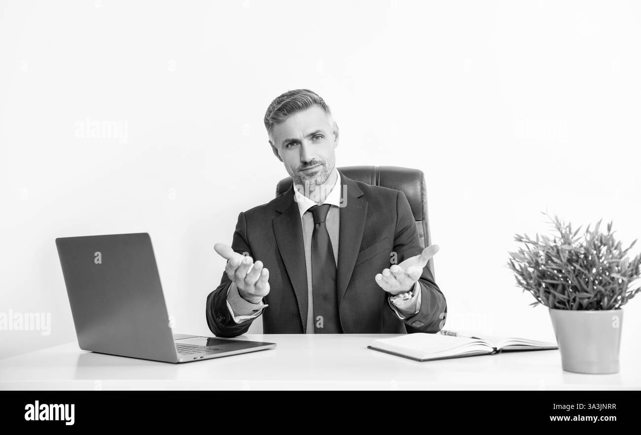 Man businessman director boss sitting Black and White Stock Photos ...