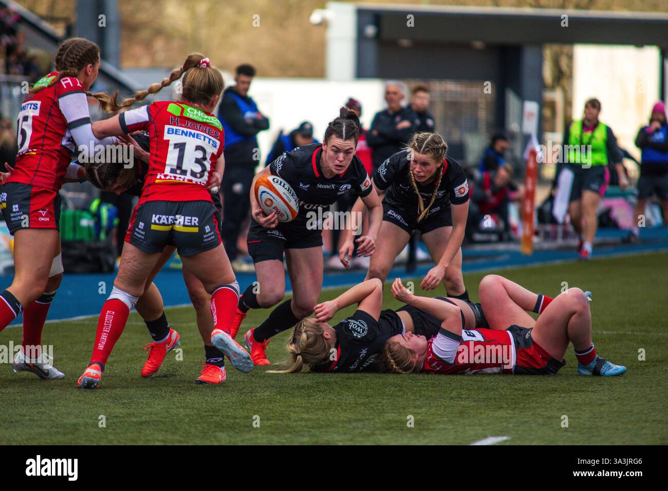 London, UK, 16th March 2025 Saracens winger Alysha Corrigan picks and ...