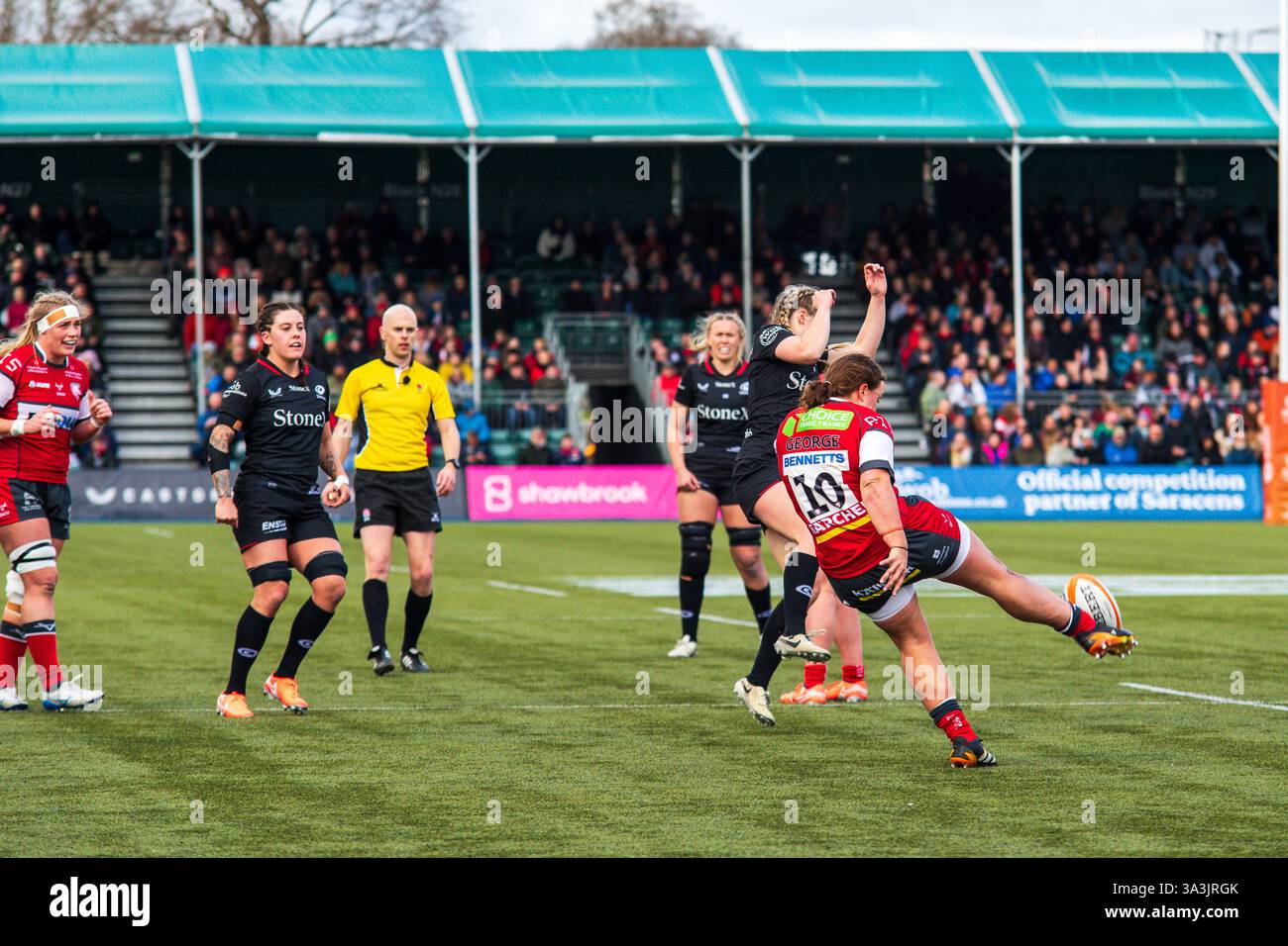 London, UK, 16th March 2025 Gloucester-Hartpury fly half Lleucu George ...