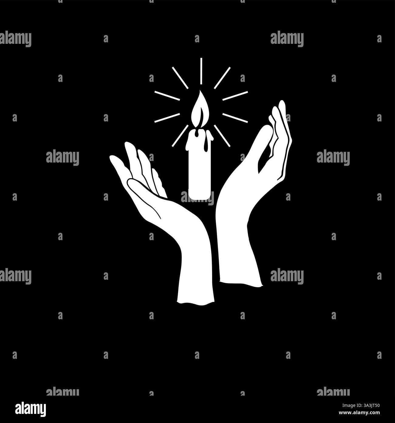 Candle in hands prayer. a religious symbol of faith in God. hand drawn ...