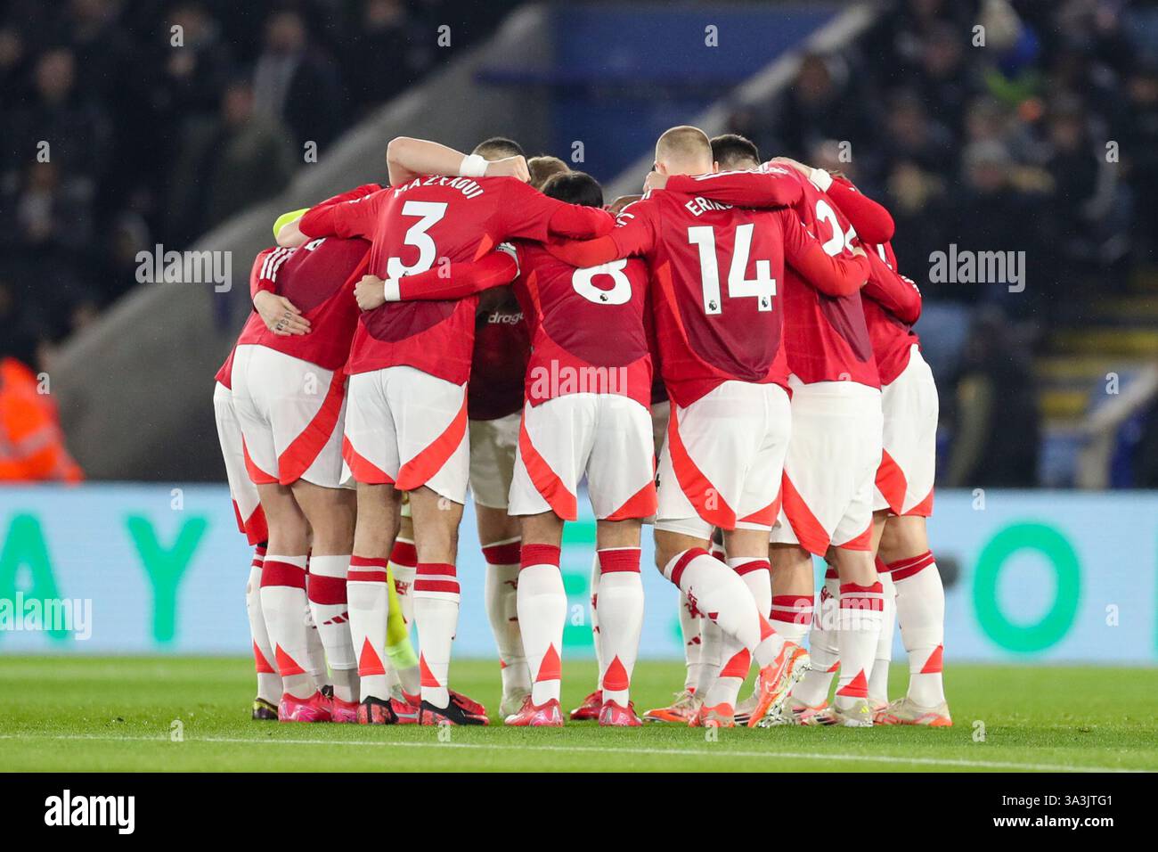 Leicester, UK. 16th Mar, 2025. United huddle during the Leicester City ...