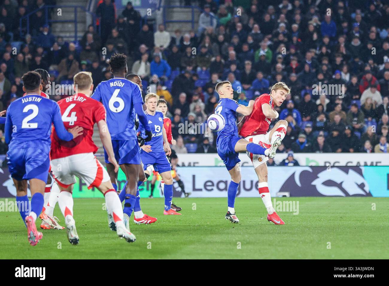 King Power Stadium, Leicester on Sunday 16th March 2025. #9, Rasmus H¿jlund of Manchester United ...