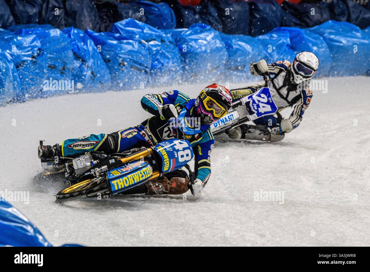 Luca Bauer (48) of Germany in Red leading Max Koivula (24) of Finland ...