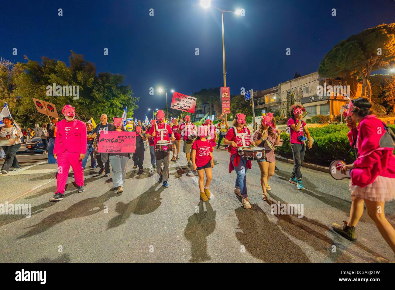 Haifa, Israel - March 15, 2025: Symbolic pig display of the Pink Front ...