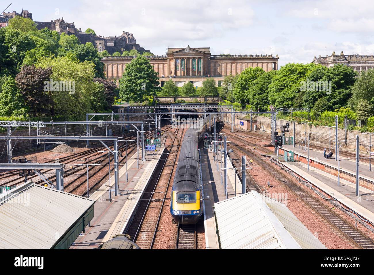 Edinburgh, UK - May 29, 2024. Train arriving at platform, Edinburgh ...