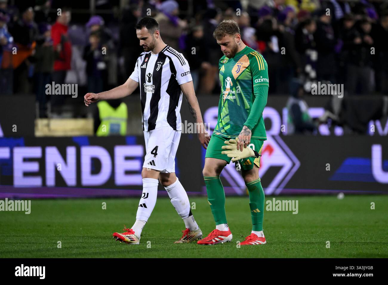 Florence, Italy. 16th Mar, 2025. Federico Gatti and Michele Di Gregorio ...