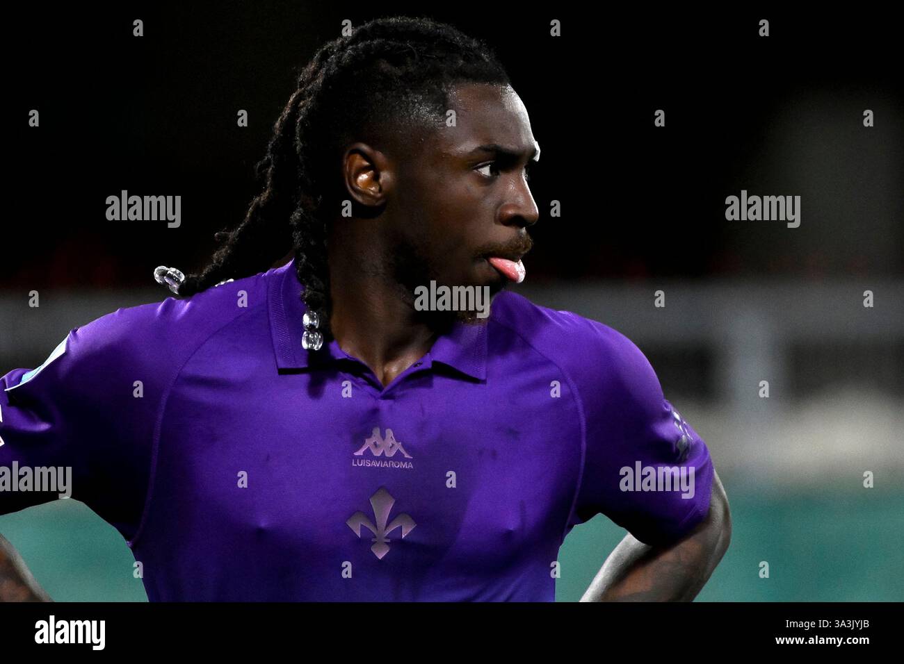 Florence, Italy. 16th Mar, 2025. Moise Kean of ACF Fiorentina reacts ...