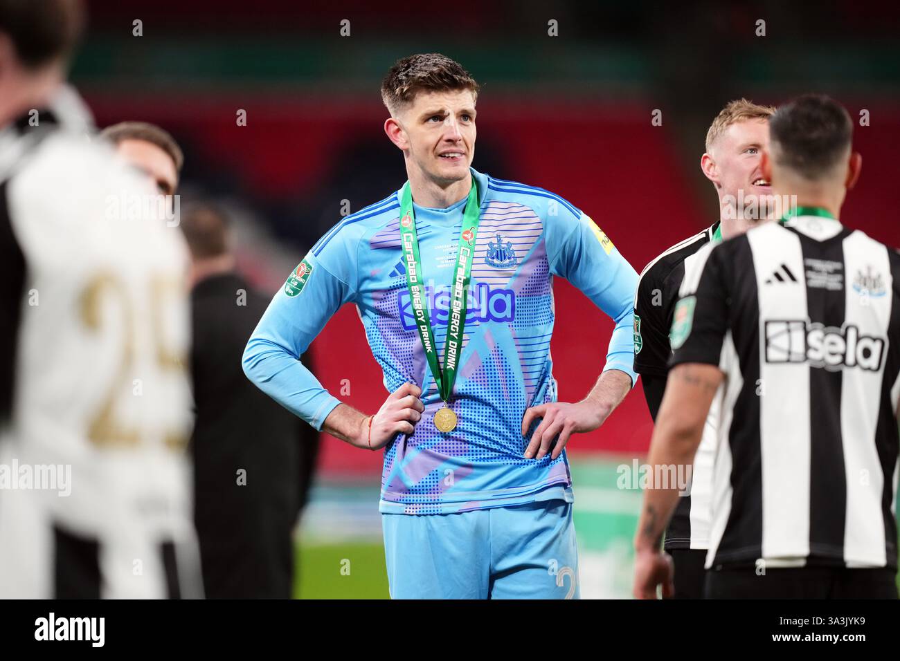Newcastle United goalkeeper Nick Pope (centre) celebrates following ...