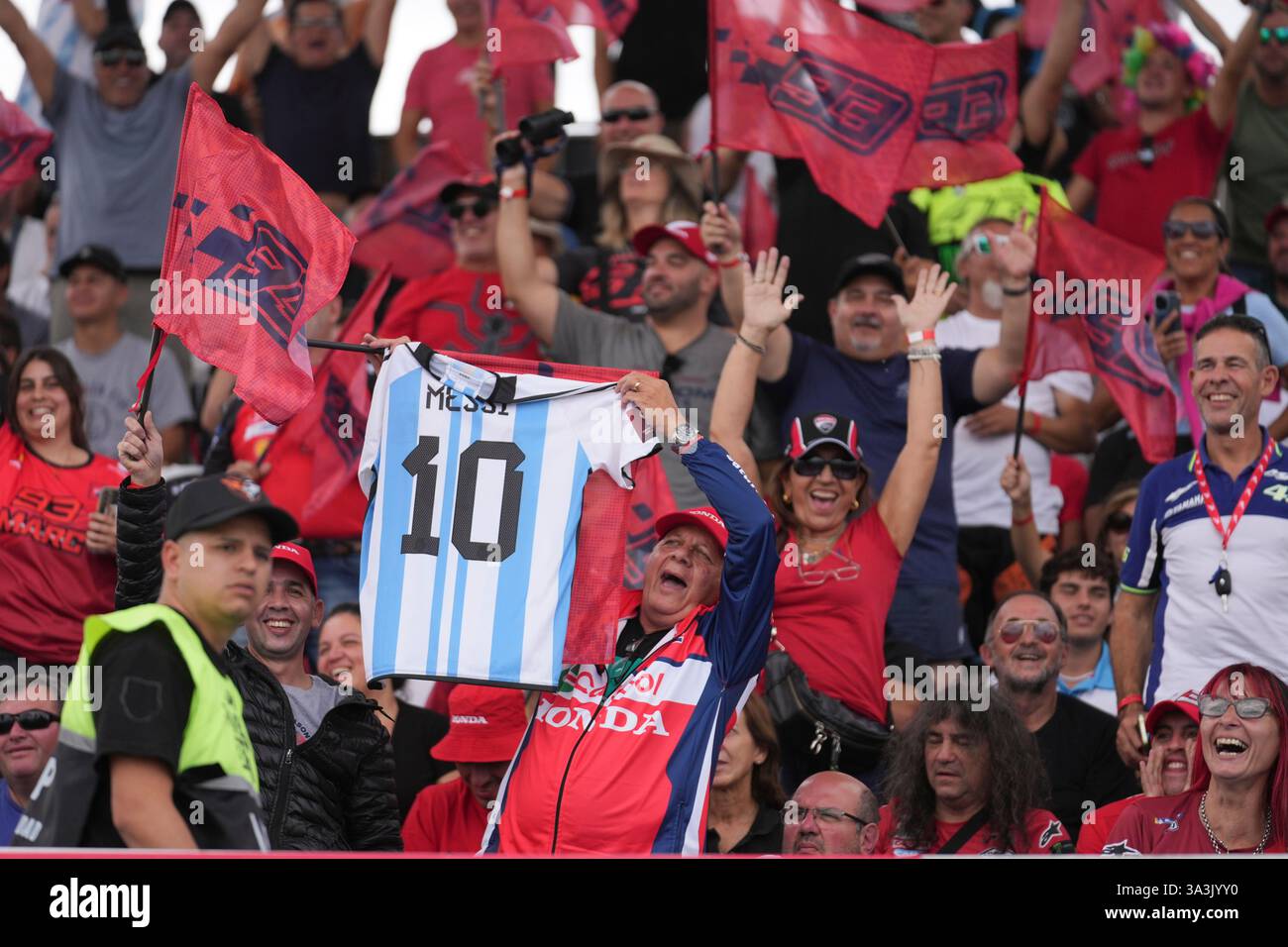 Spectactors cheer during the Moto GP race in Termas de Rio Hondo ...