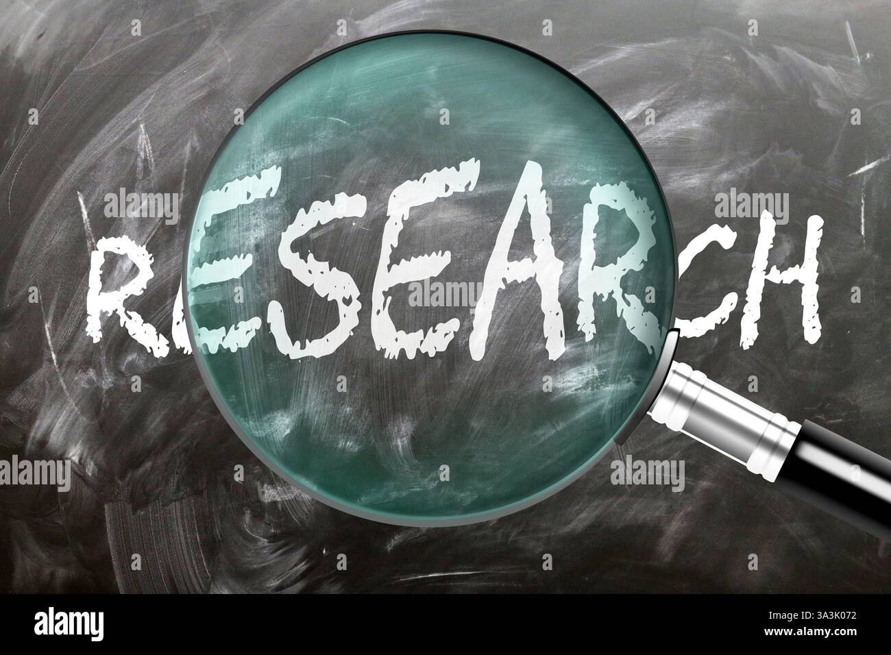 Research - learn, study and inspect it. Taking a closer look at research. A magnifying glass ...