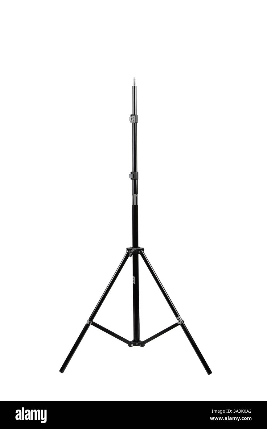 A black adjustable tripod stand with three sturdy legs, designed for ...