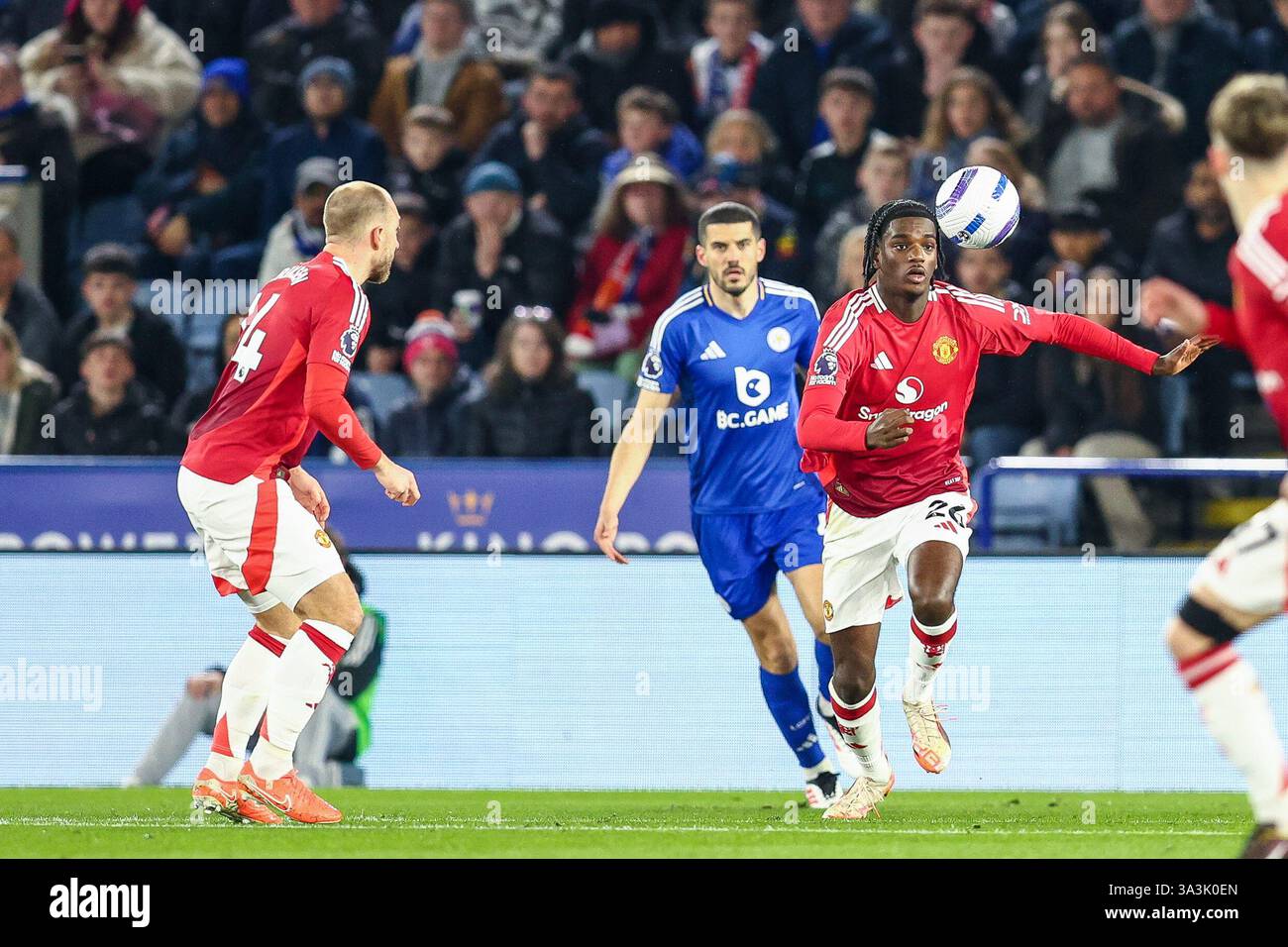 #26, Ayden Heaven of Manchester United in defensive action during the ...