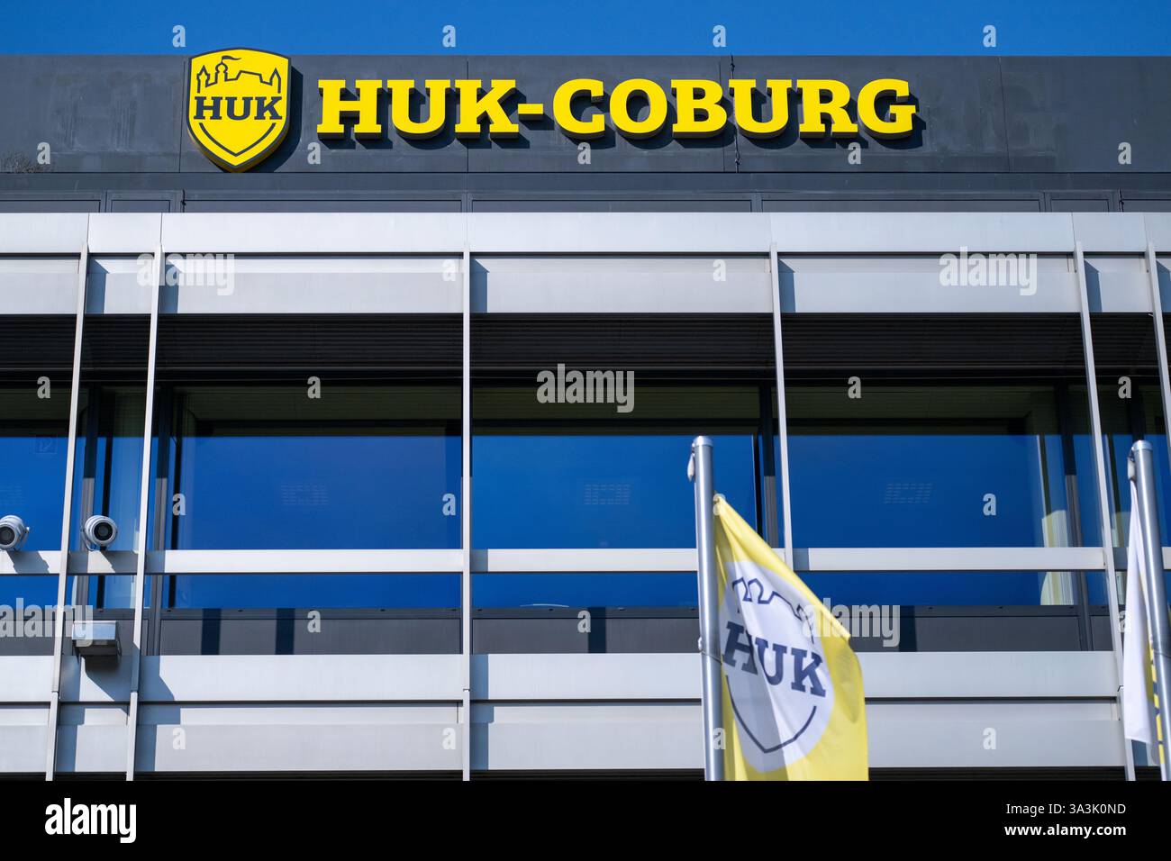 Coburg, Germany. 16th Mar, 2025. The HUK Coburg logo is emblazoned on ...