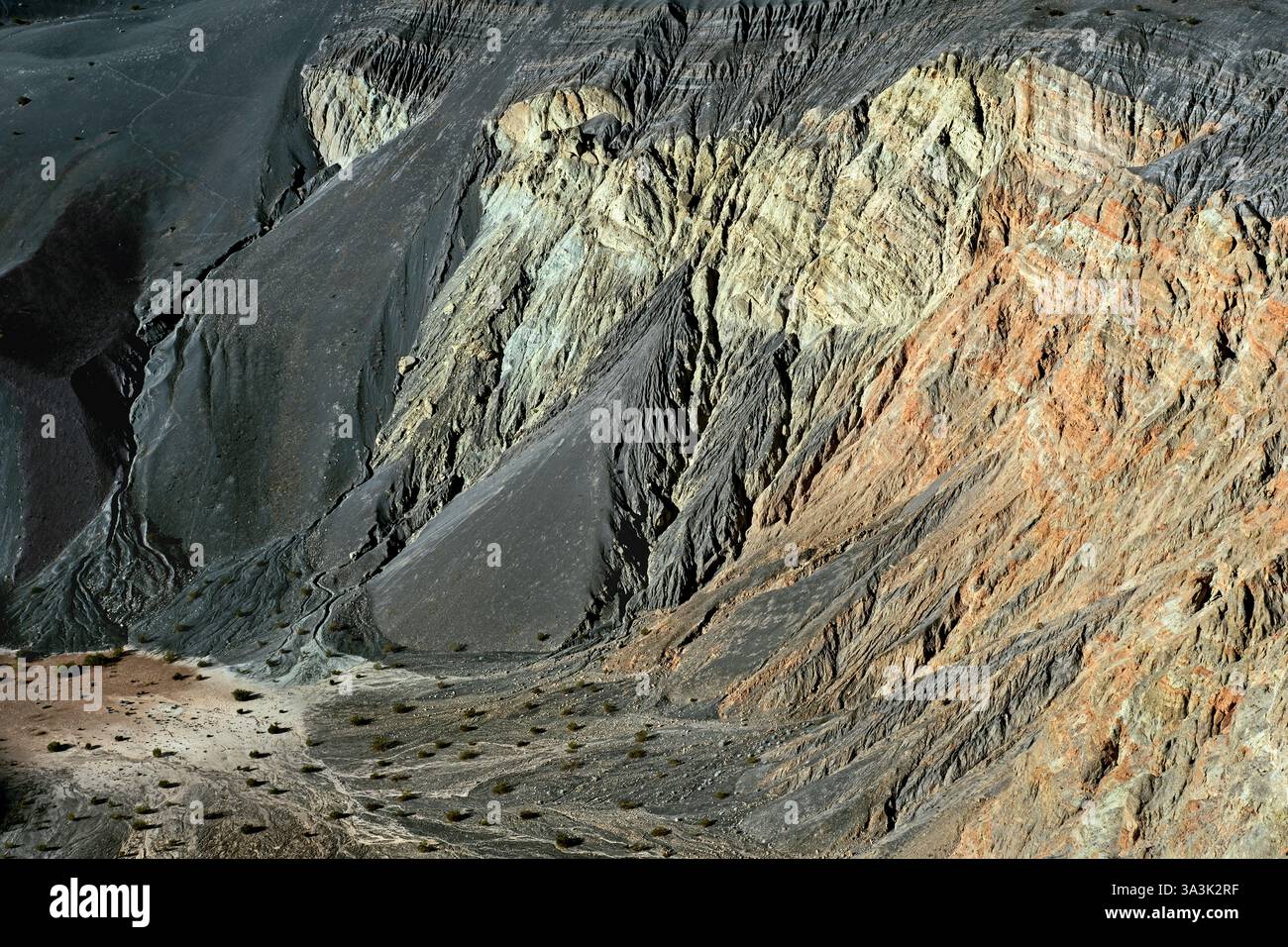 Large amounts of volcanic cinder deposits in basin and gullies on south ...