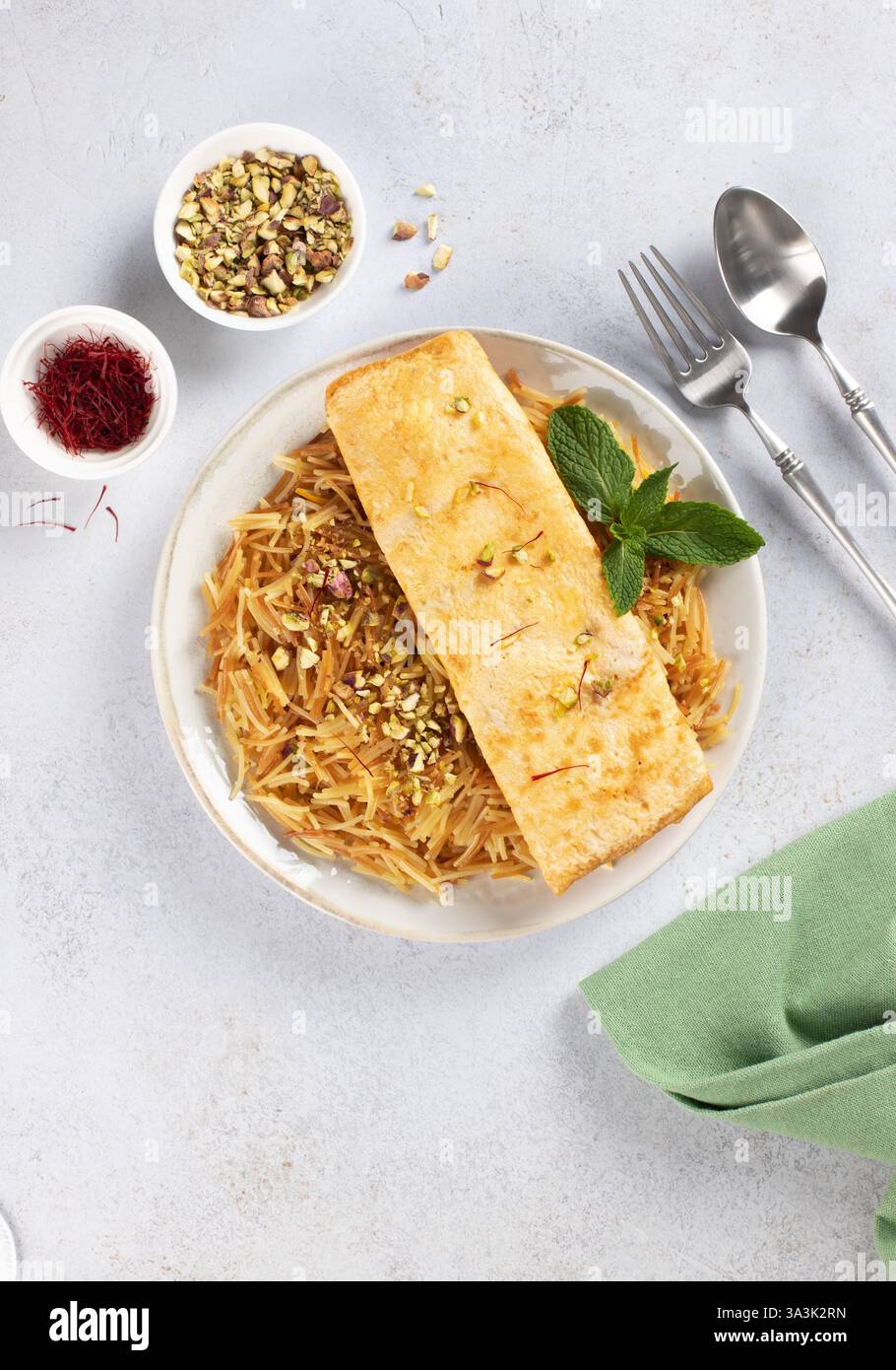 Balaleet - traditional Arabic breakfast. Sweet vermicelli with saffron ...