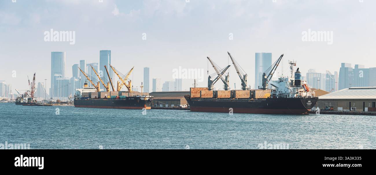 18 January 2025, Abu Dhabi, UAE: Cargo ship is moored at the port ...