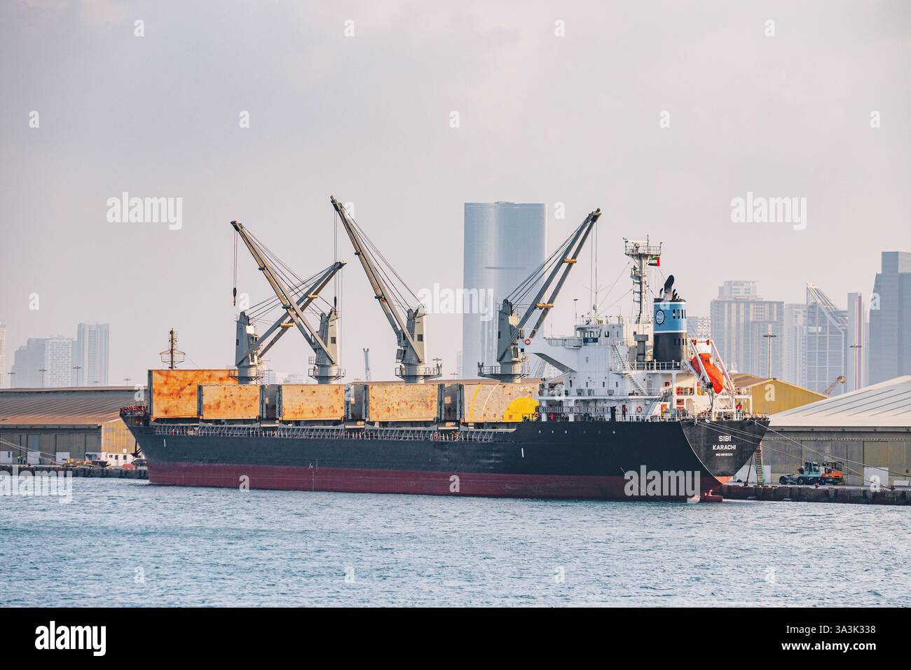 18 January 2025, Abu Dhabi, UAE: Cargo ship is moored at the port ...