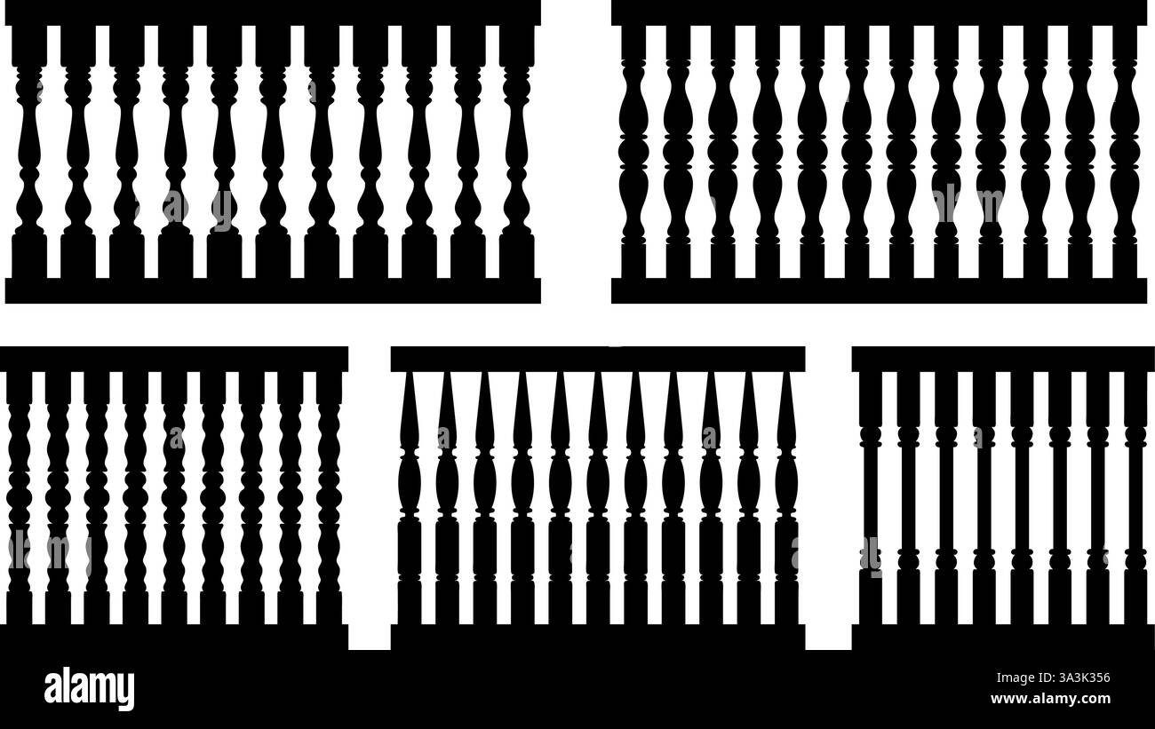 Seamless illustration of different railings isolated on white ...