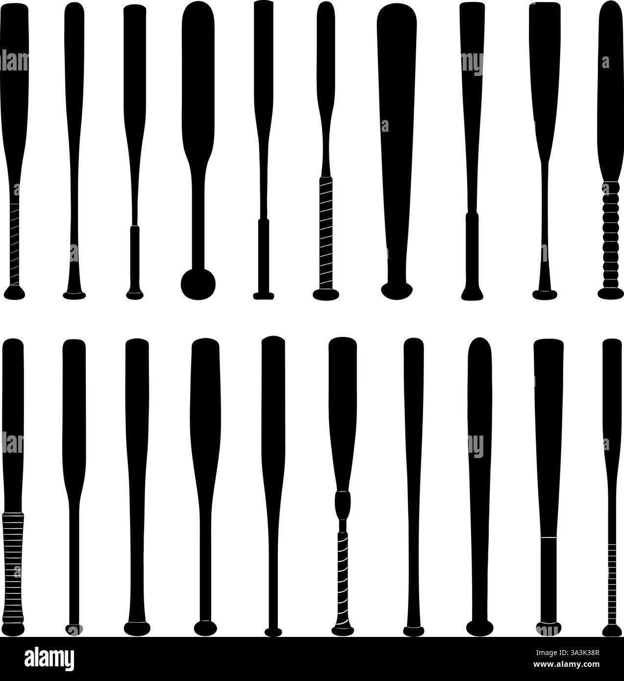 Collection of different baseball bats isolated on white background ...