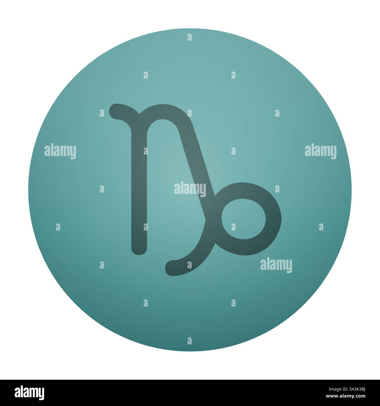 Capricorn zodiac sign vector. V symbol with loop on a clean teal circle ...
