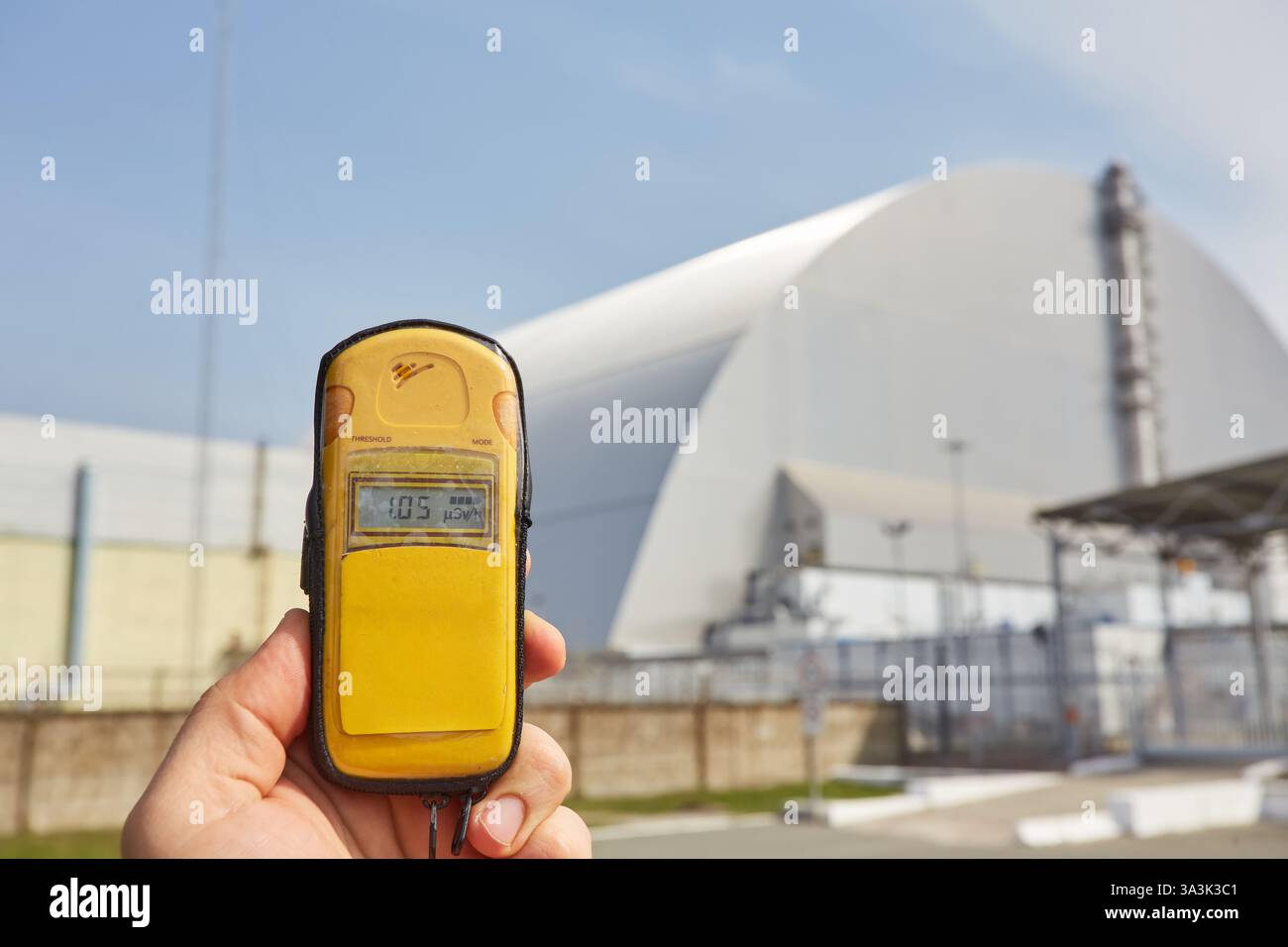 Geiger counter displaying radiation levels near the New Safe ...