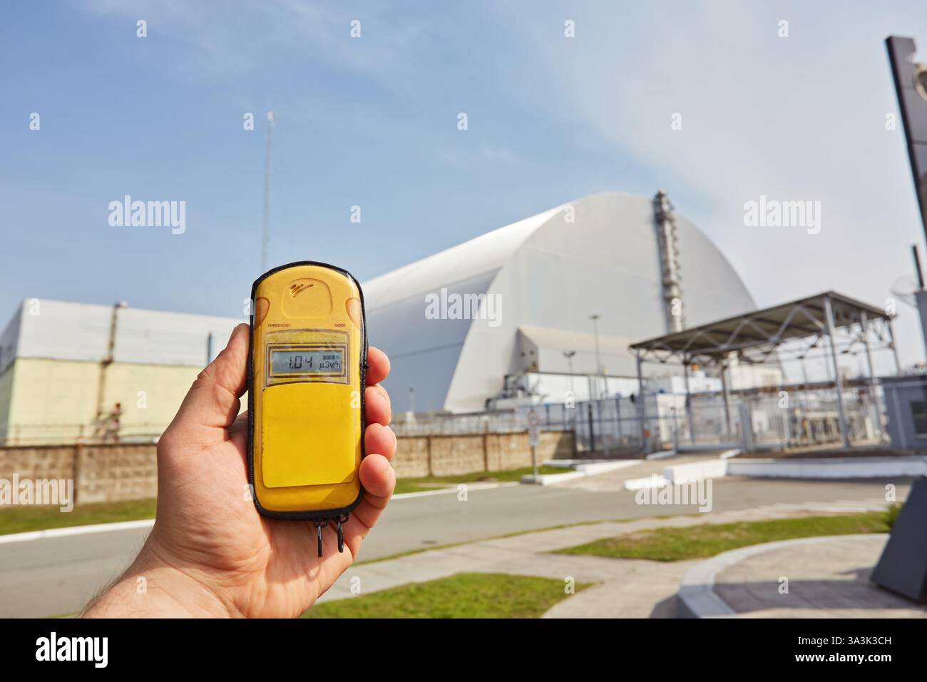 Geiger counter displaying radiation levels near the New Safe ...