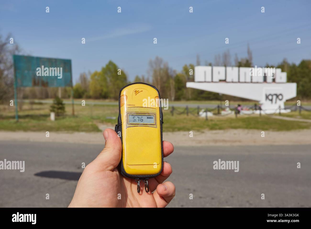 A Geiger counter displaying radiation levels near the iconic entrance ...
