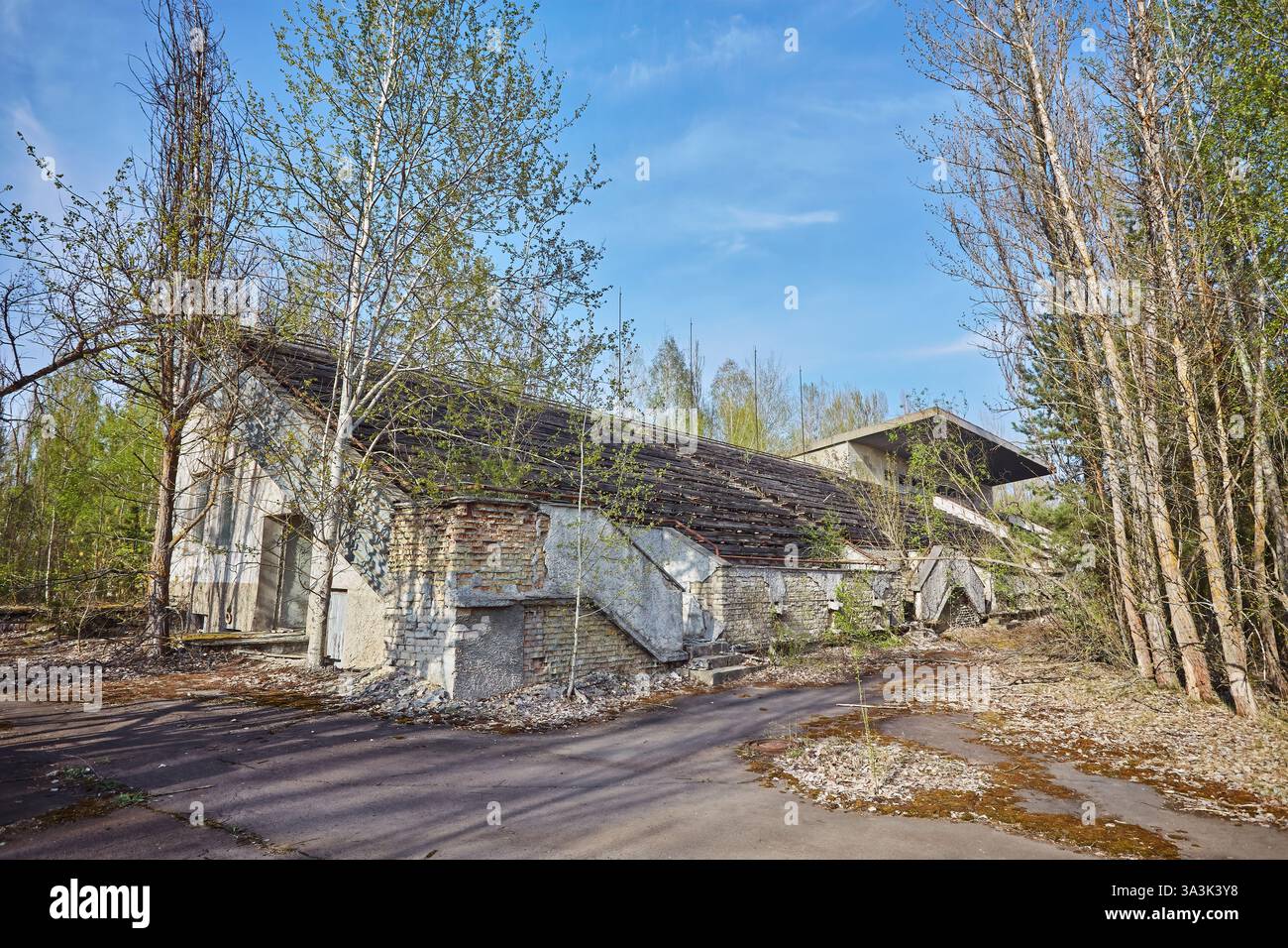 The decaying remains of Avanhard Stadium in Pripyat, a haunting reminder of the vibrant life ...