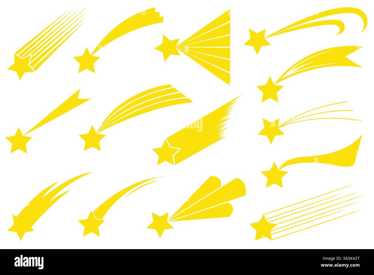 Yellow shooting stars illustration isolated on white background Stock ...