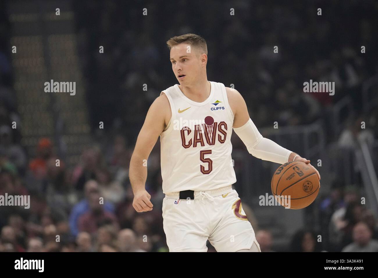 Cleveland Cavaliers guard Sam Merrill (5) in the first half of an NBA ...