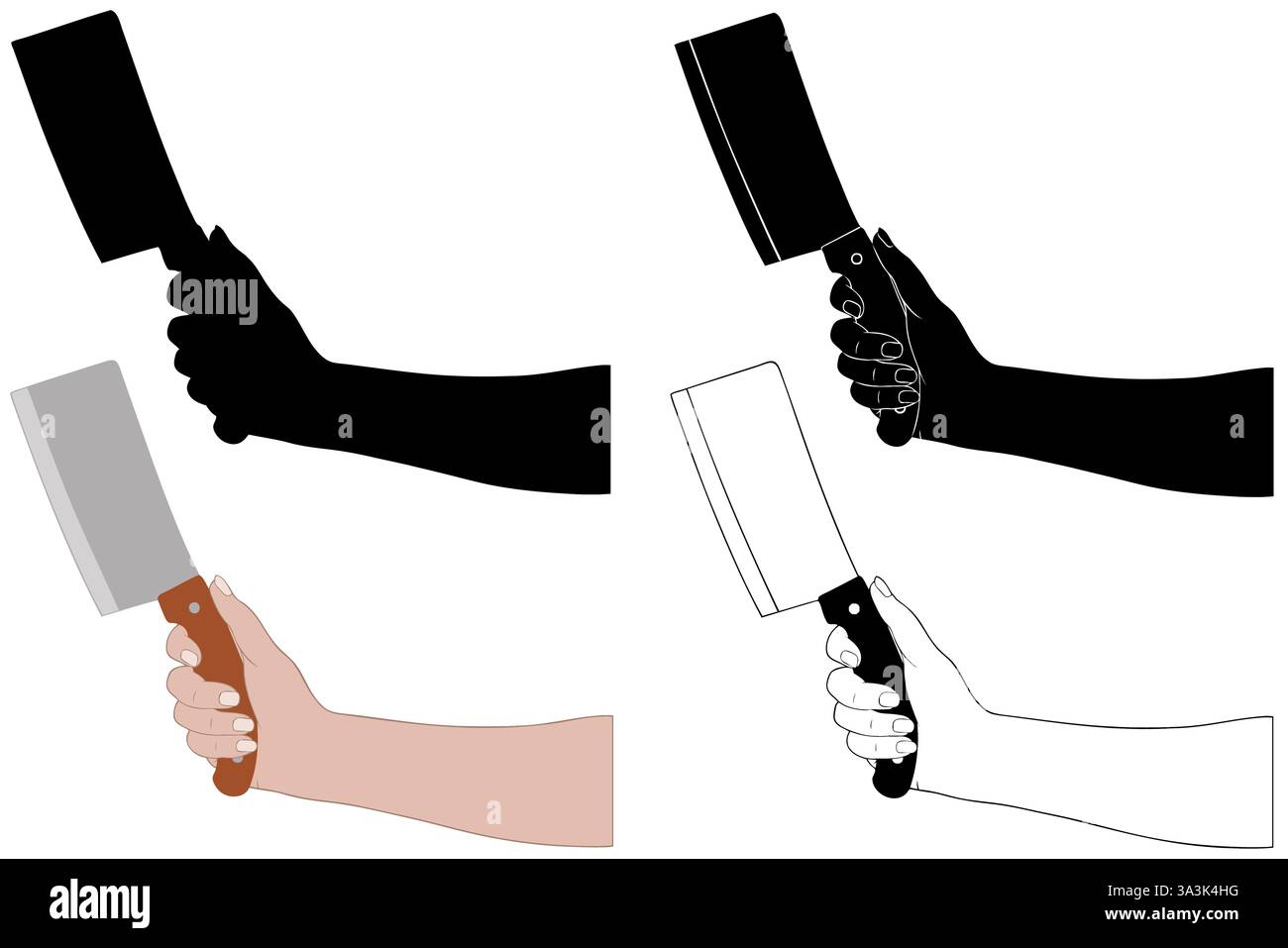 Illustration of hands holding butcher's cleavers isolated on white ...