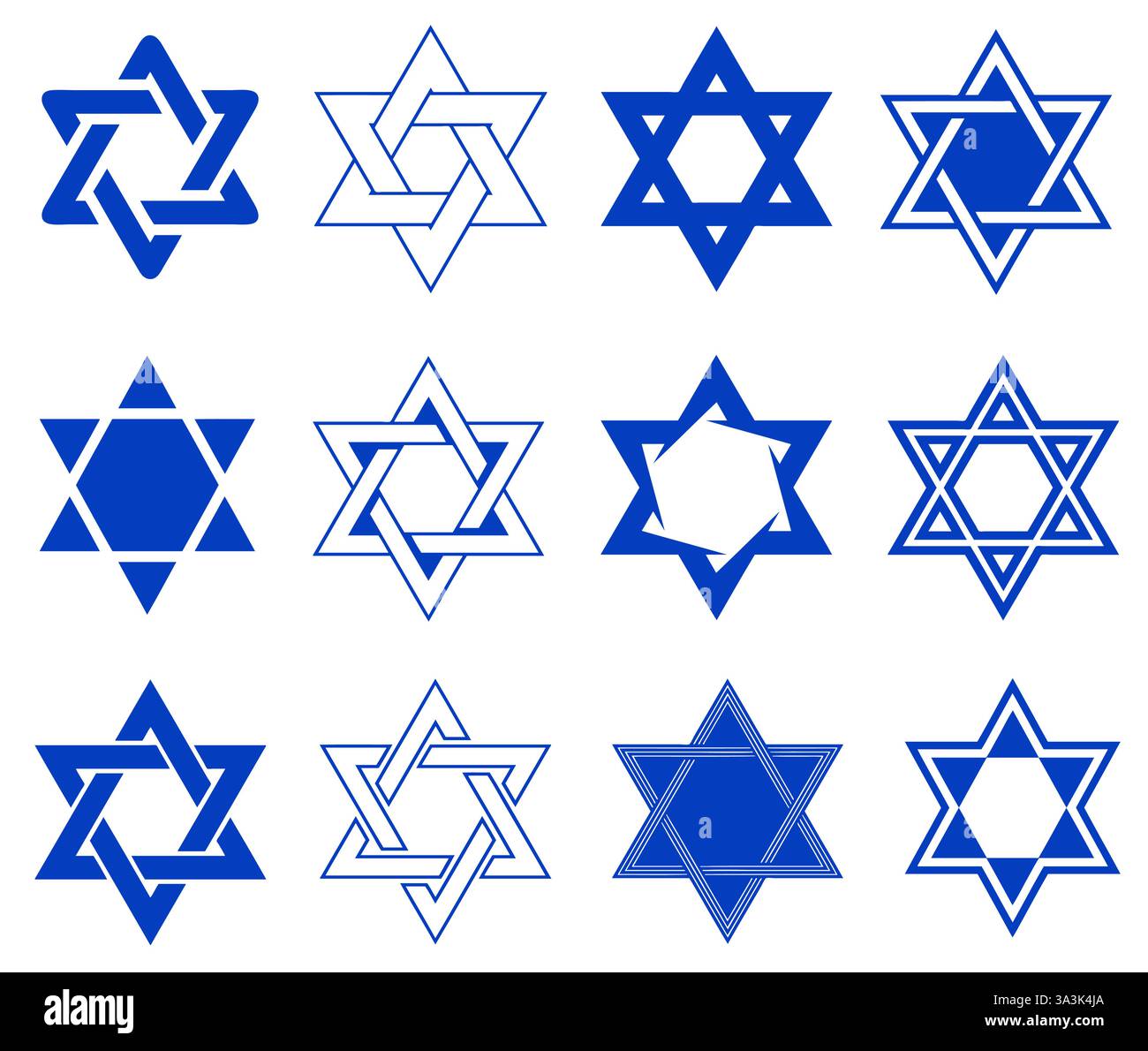 Different blue Star of David illustrations isolated on white background ...