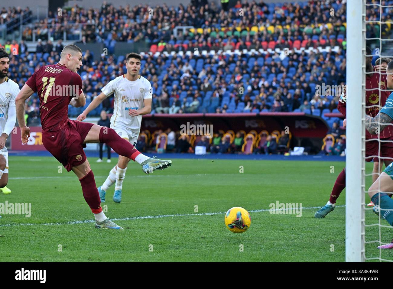 Artem Dovbyk of AS Roma scores his goal during the Serie A match ...