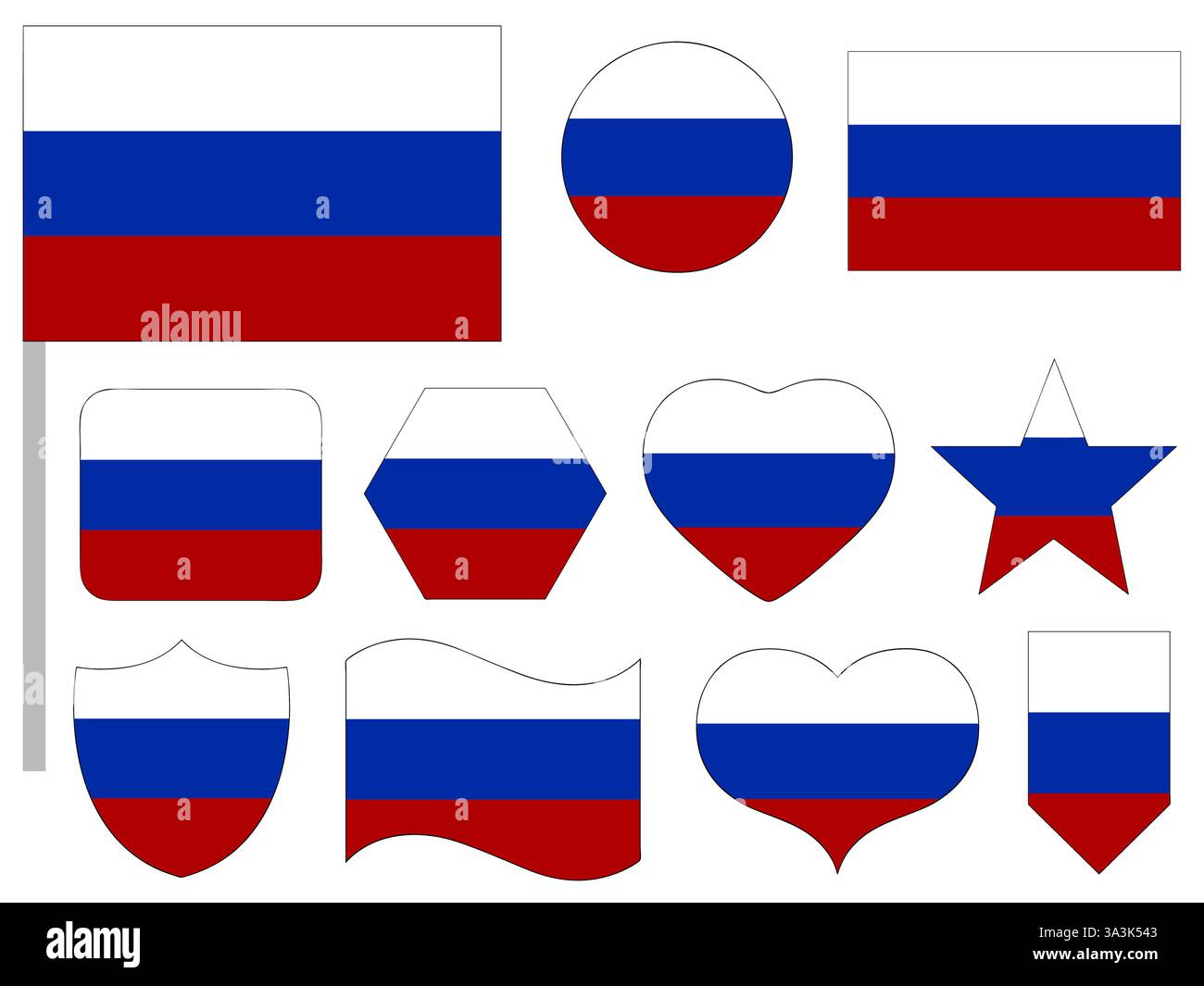 Russian flag icon set in different shapes isolated on white background ...