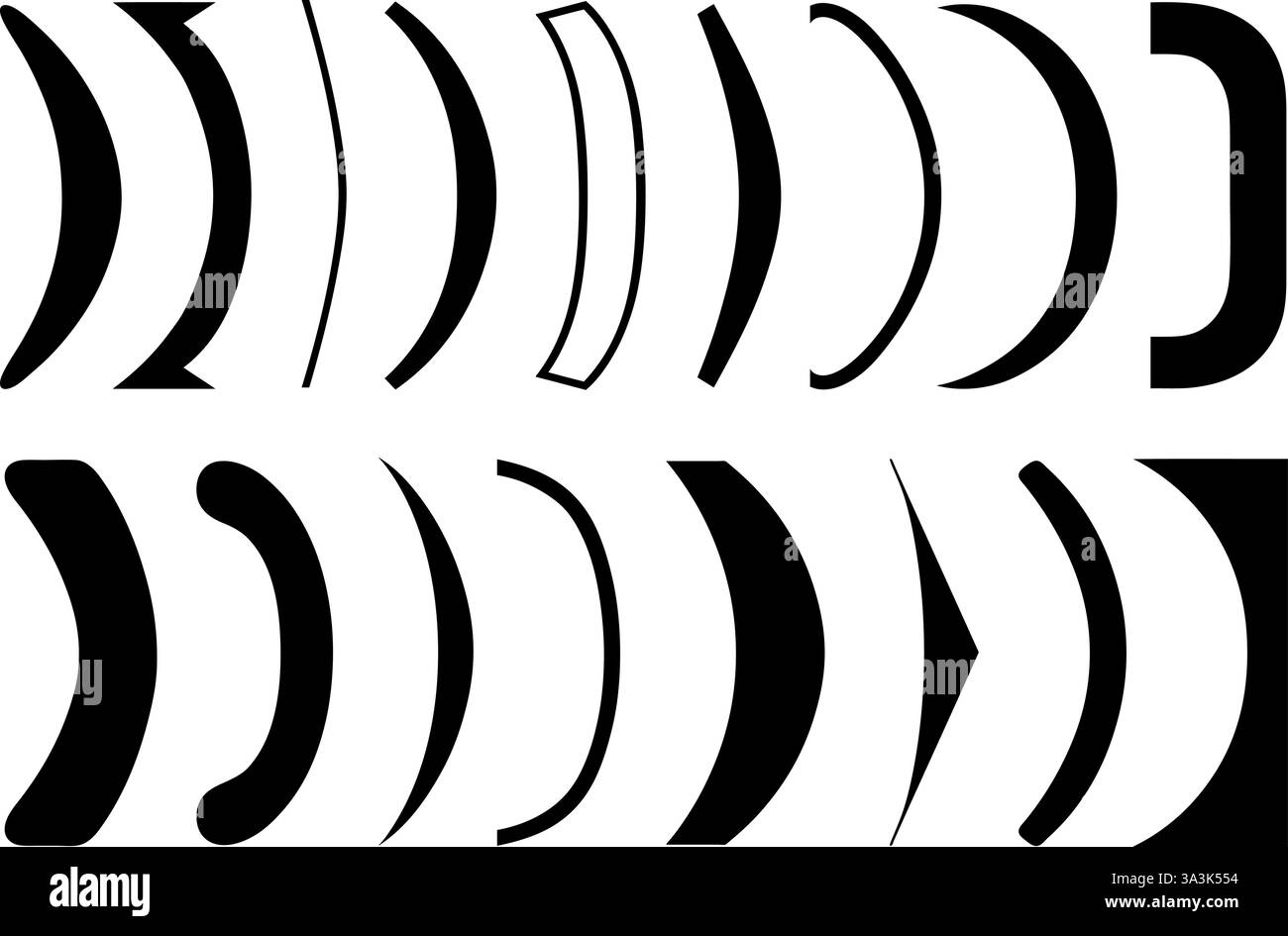 Collection of different parentheses or round brackets isolated on white ...