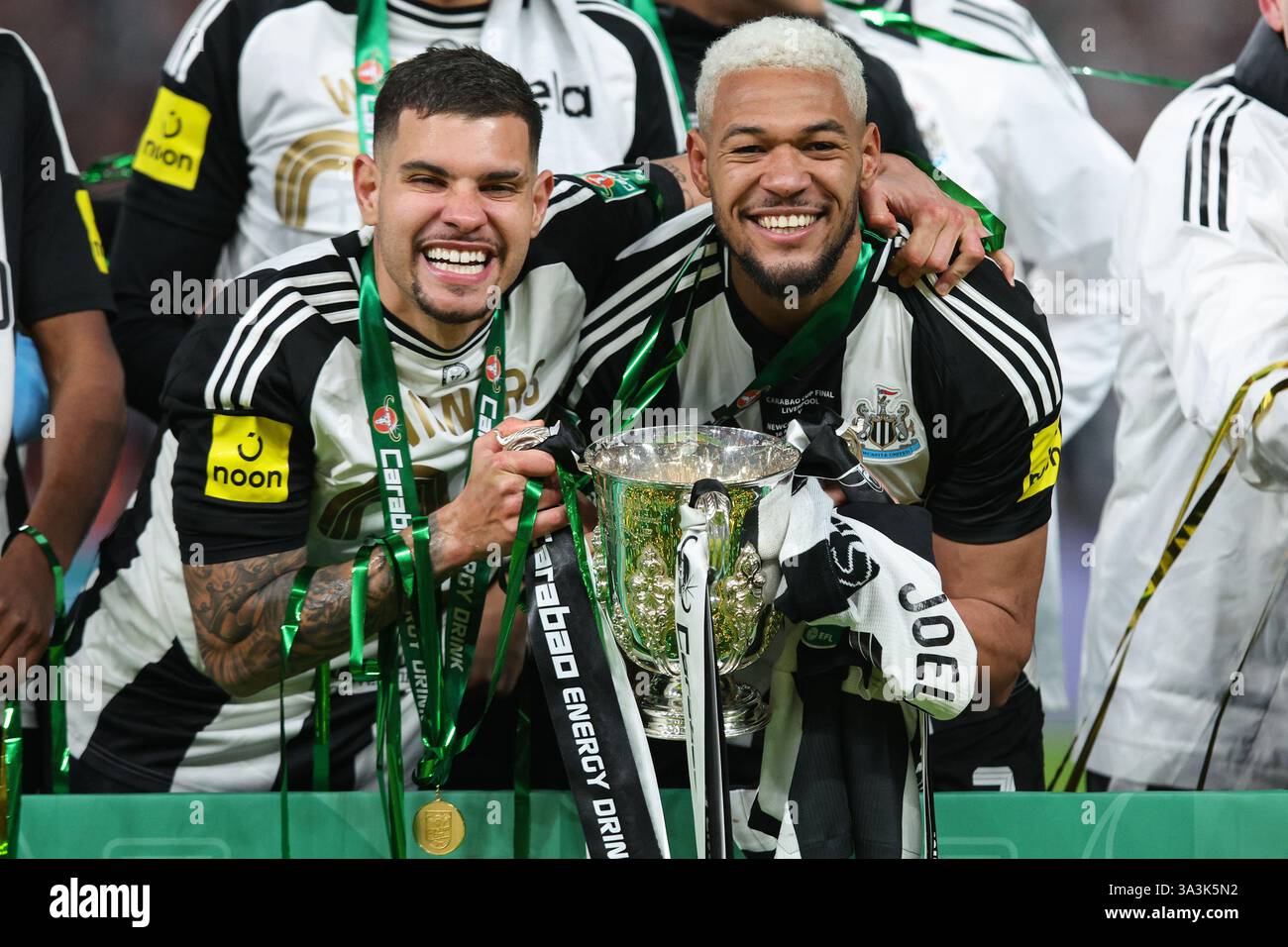 LONDON, UK - 16th Mar 2025: Bruno Guimaraes and Joelinton of Newcastle ...