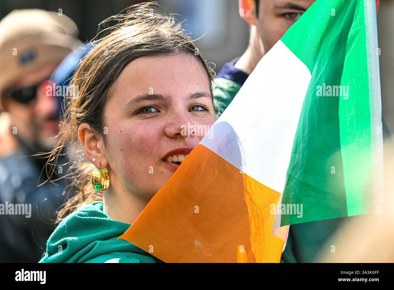 People partying at Saint Patrick's day in the city center of Brussels ...