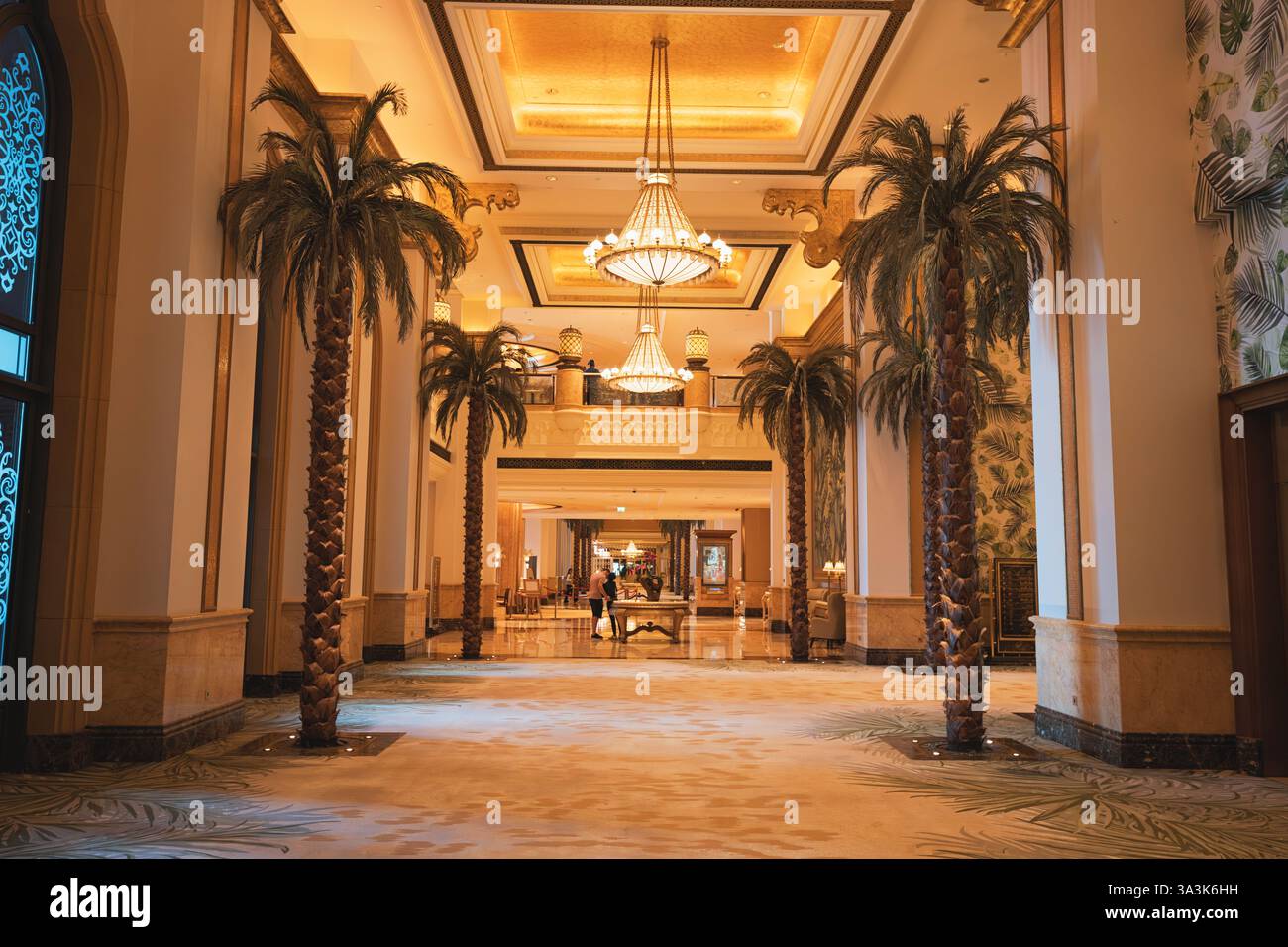 19 January 2025, Emirates Palace Hotel, Abu Dhabi, UAE: Palm trees ...