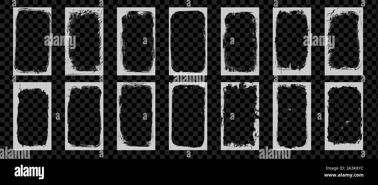 Photo grunge frames stories set template. Ink paint edges punk border ...