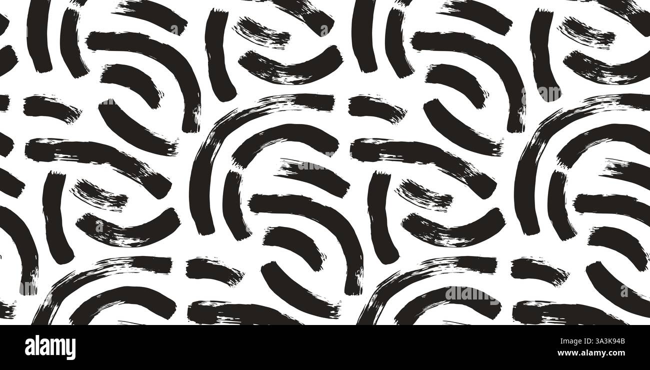 Brush paint curved lines seamless pattern. Bold stroke shapes endless ...
