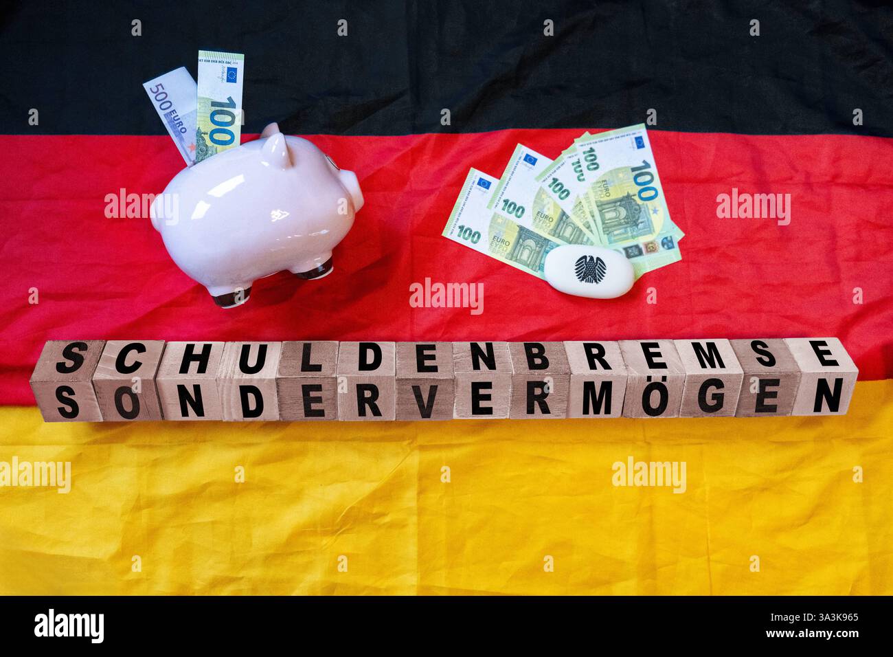 Bavaria, Germany - March 16, 2025: PHOTOMONTAGE, German flag with ...