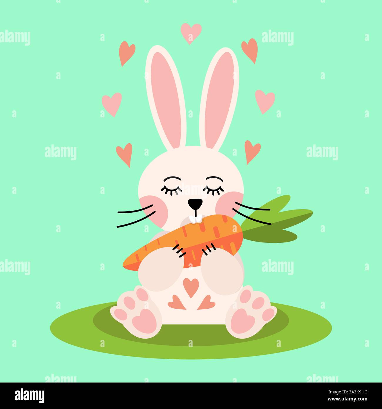 Funny Rabbit Cute Cartoon Bunny Eating Carrot Stock Vector Image & Art ...