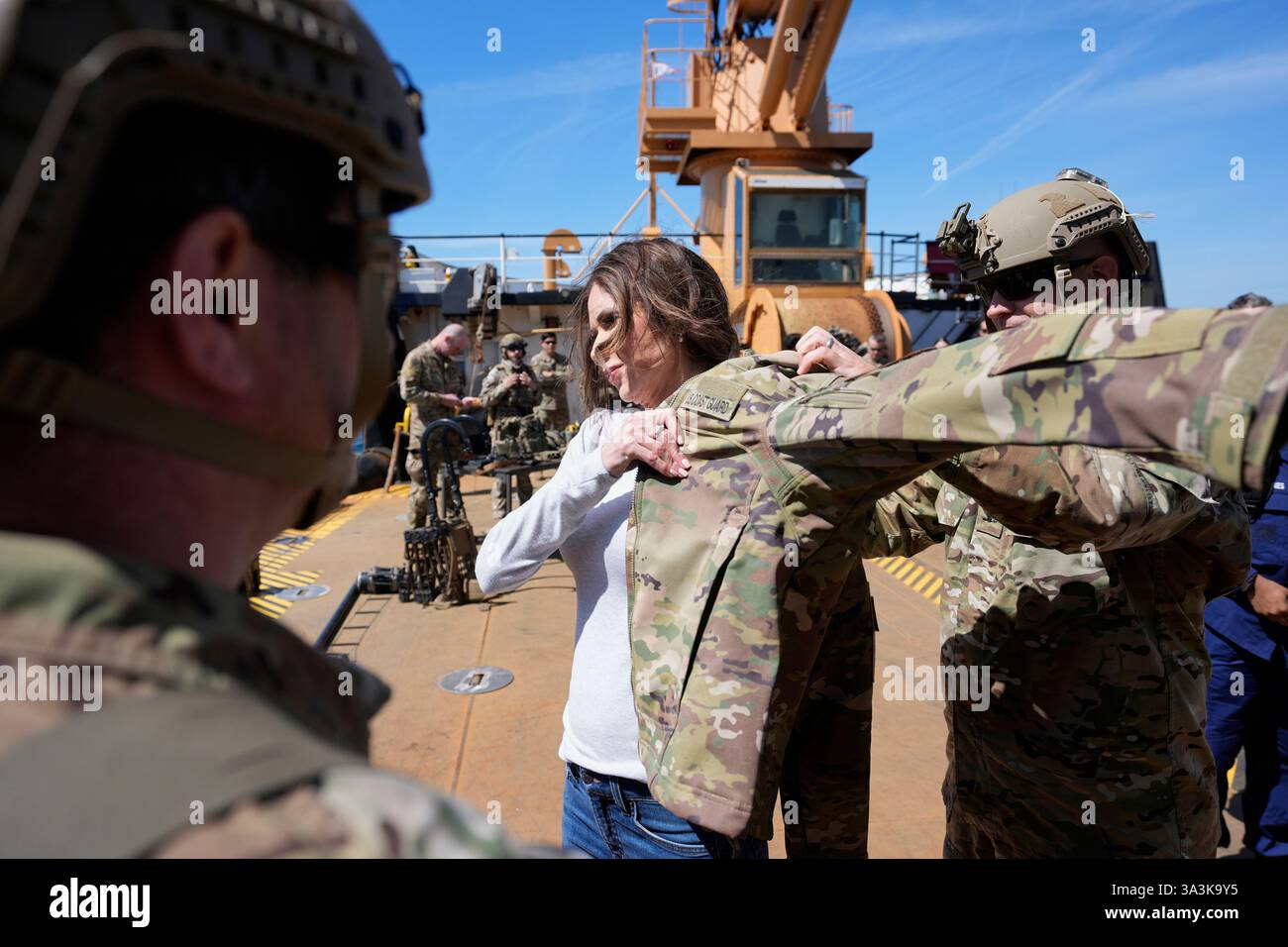 Homeland Security Secretary Kristi Noem receives a U.S. Coast Guard ...