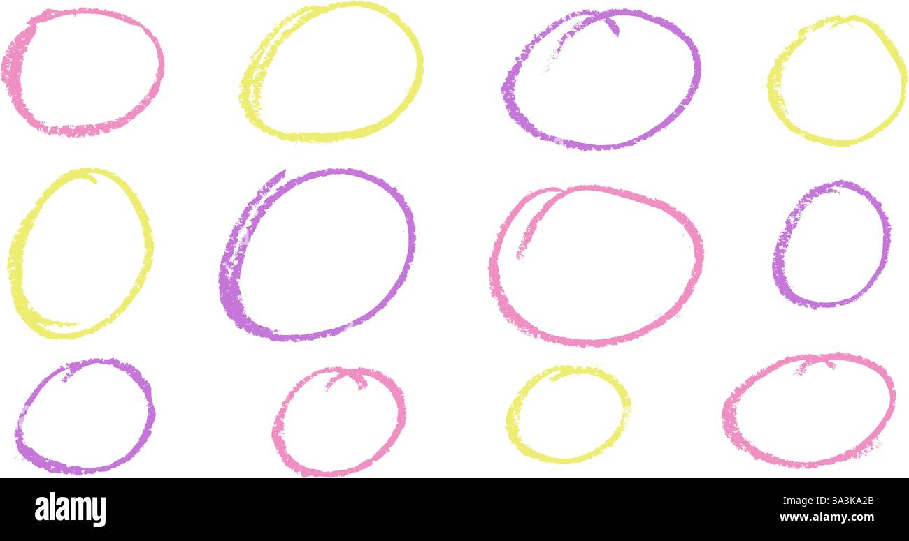 Grunge scribble circular frames pack. Freehand round scrawl set. Crayon ...