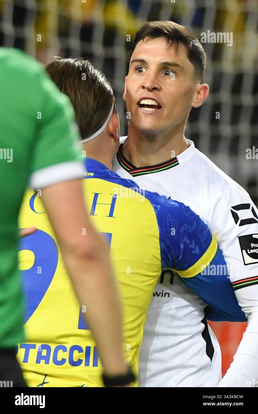 STVV's Adriano Bertaccini and OHL's Federico Fede Ricca pictured during a soccer match between ...